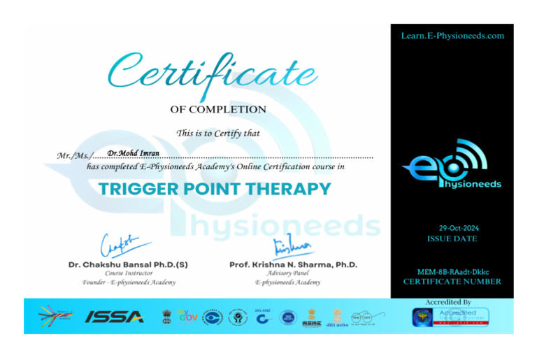 Certificate for Trigger Point Therapy | PDF