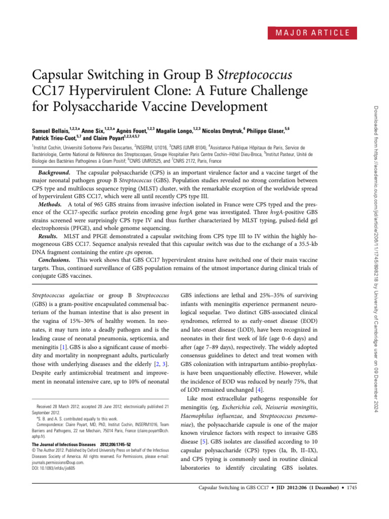 Capsular Switching in Group B Streptococcus CC17 Hypervirulent Clone A ...