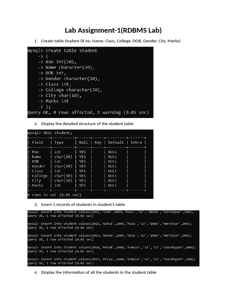 Lab Assignment 1 | PDF