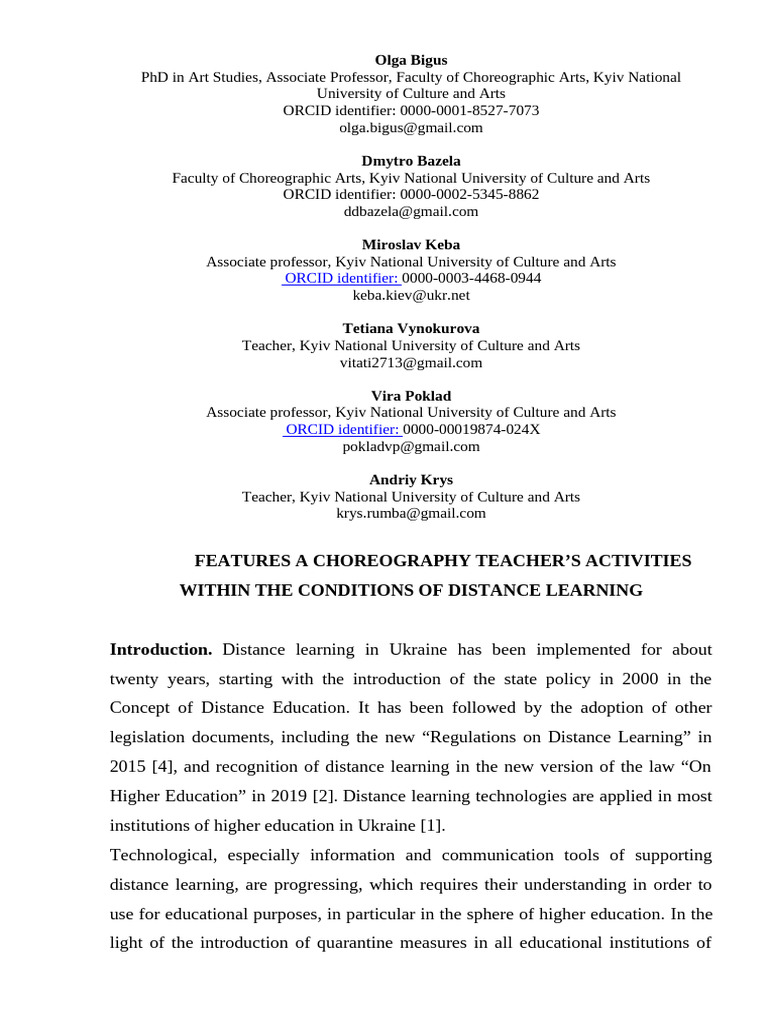 Choreography Education in Distance Learning | PDF | Educational ...