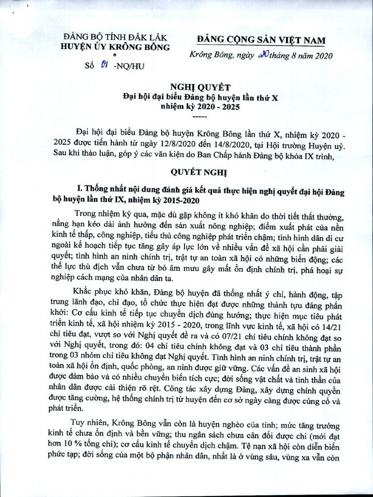 01 Nghi Quyet Dang Bo Huyen Lan Thu X | PDF