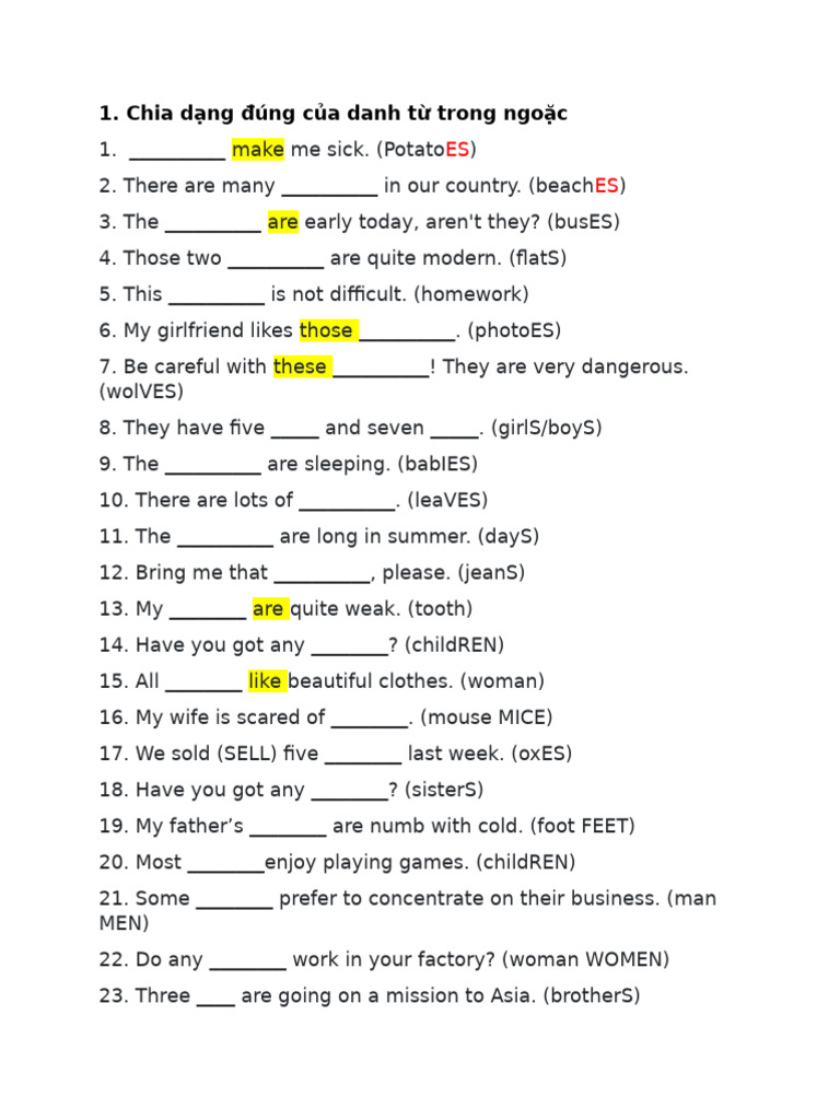 Bai Tap Danh T Noun | PDF