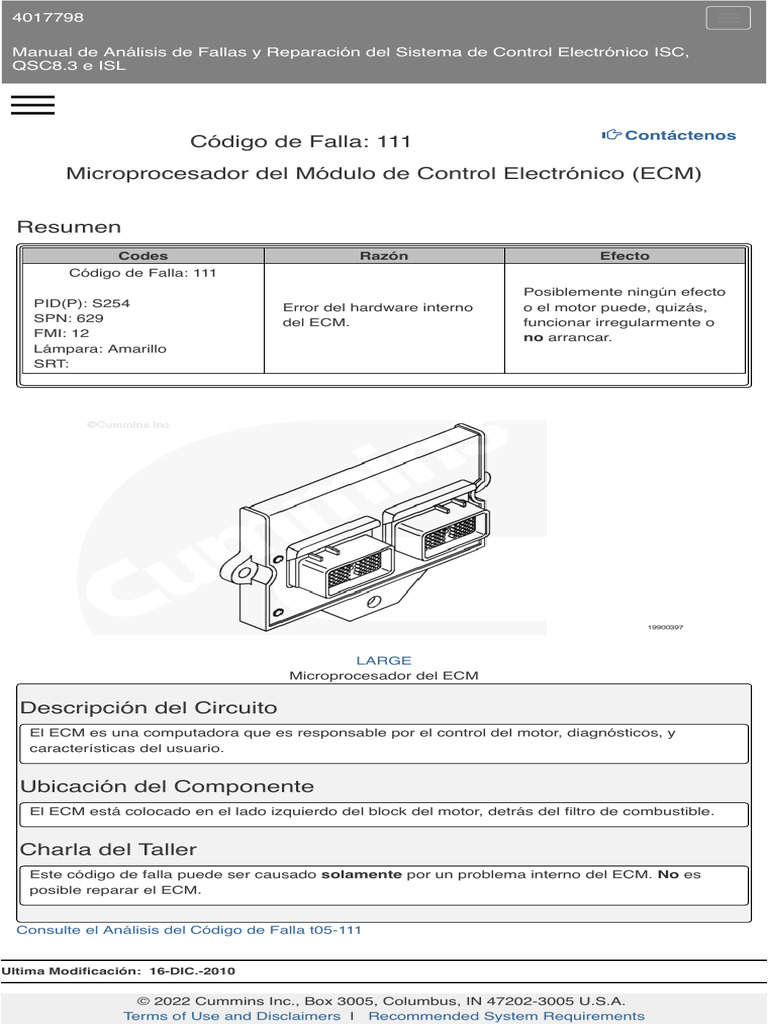 Code 111 Microprocesador Del Módulo de Control Electrónico (ECM) | PDF
