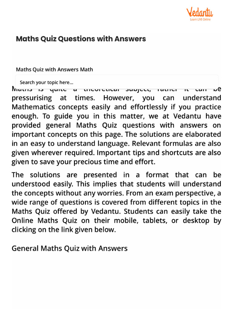 Maths Quiz Questions With Answers | PDF