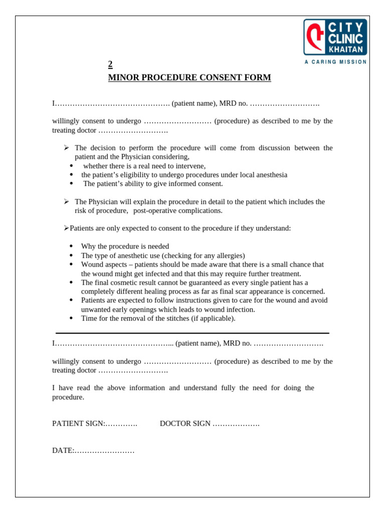 Minor Procedure Consent Form CCK | PDF