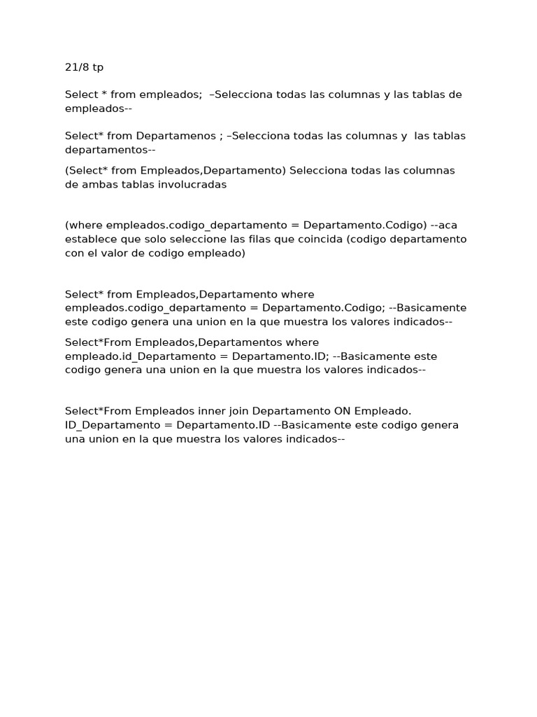 Consultas SQL para Empleados y Departamentos | PDF