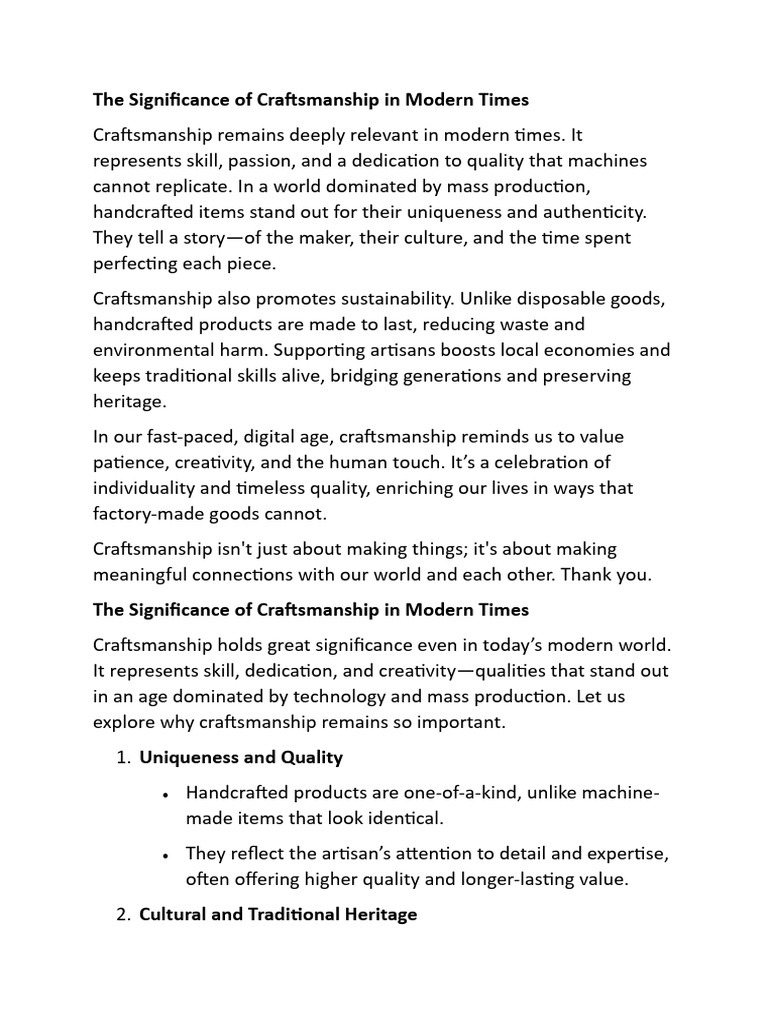 The Significance of Craftsmanship in Modern Times | PDF | Sustainability | Artisan