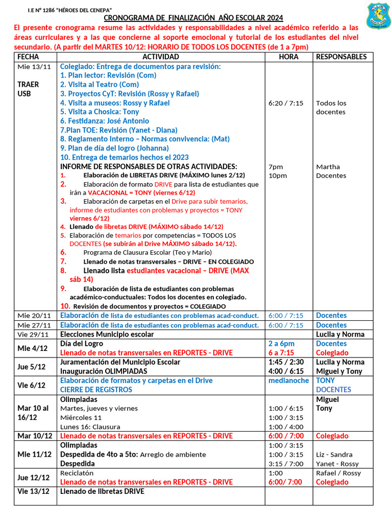 Cronograma de Productos - Final - 2024 | PDF