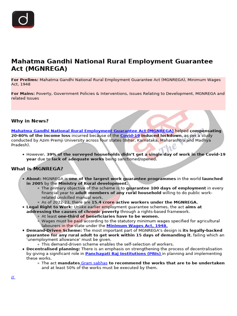 MNREGA | PDF | Economies | Labor
