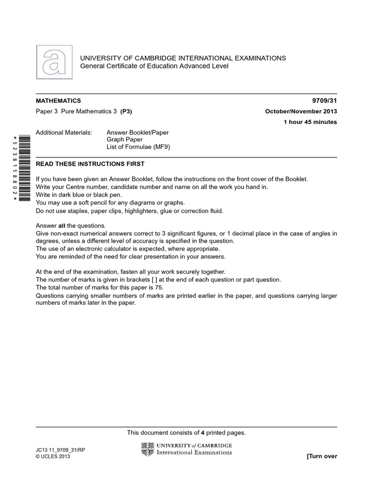 9709_w13_3_1_qp | PDF | Circle | Trigonometric Functions