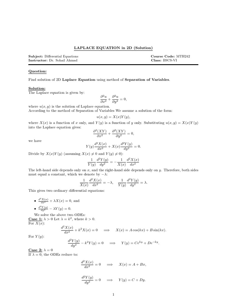 Laplace_Equation_Separation_of_Variables | PDF | Multivariable Calculus | Applied Mathematics