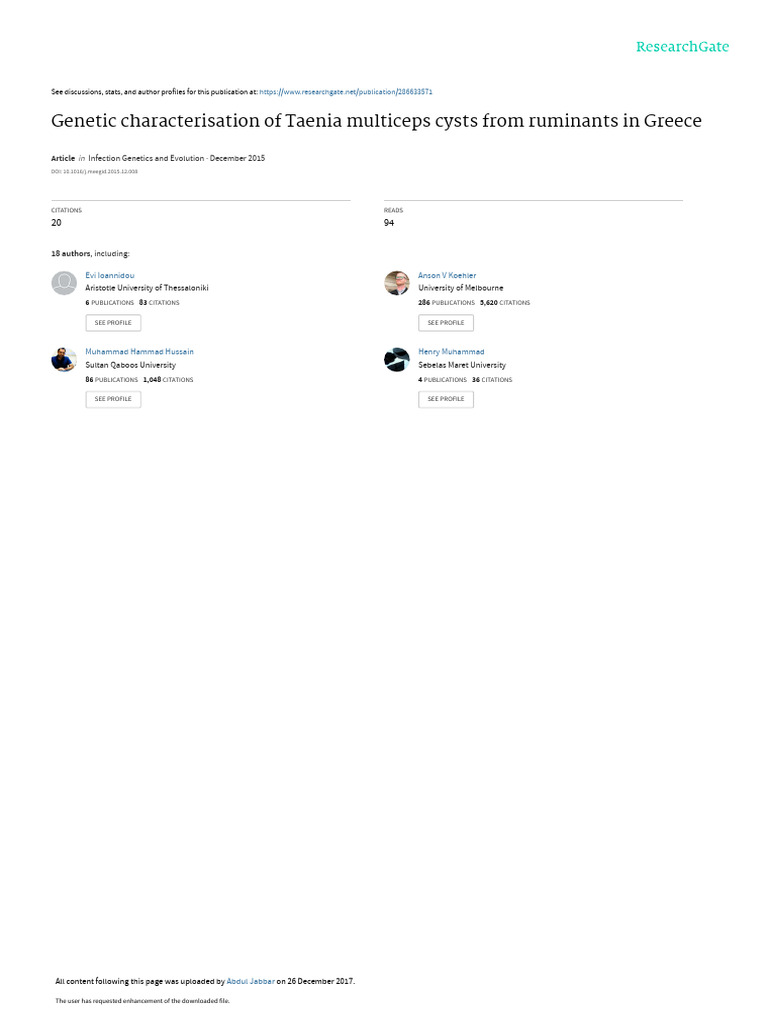 Genetic Characterisation of Taenia Multiceps Cysts From Ruminants in ...