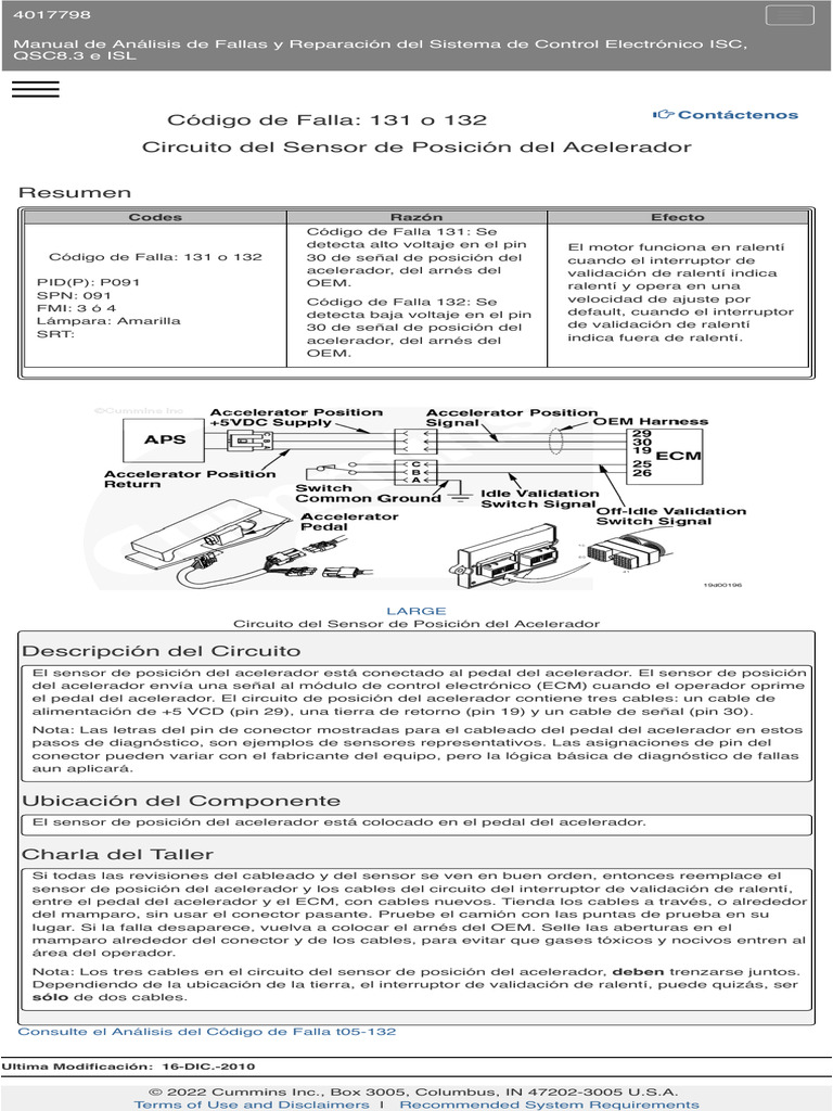 Code 131 o 132 Circuito Del Sensor de Posición Del Acelerador. | PDF ...