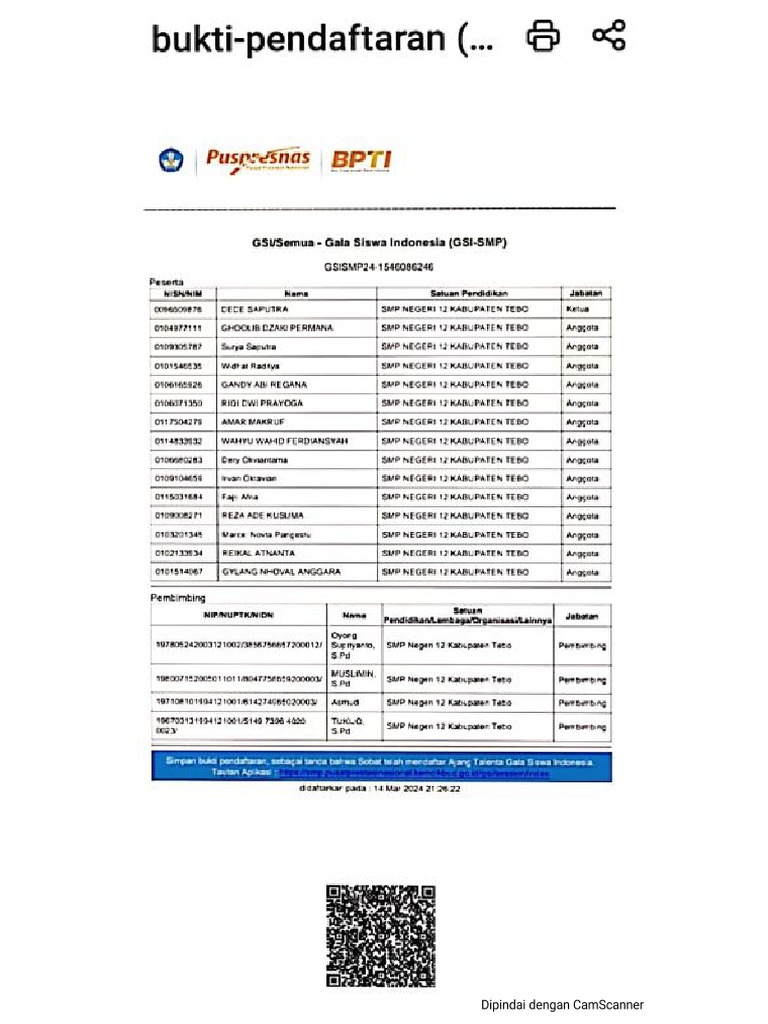Bukti Pendaftaran Pemain - GSI | PDF