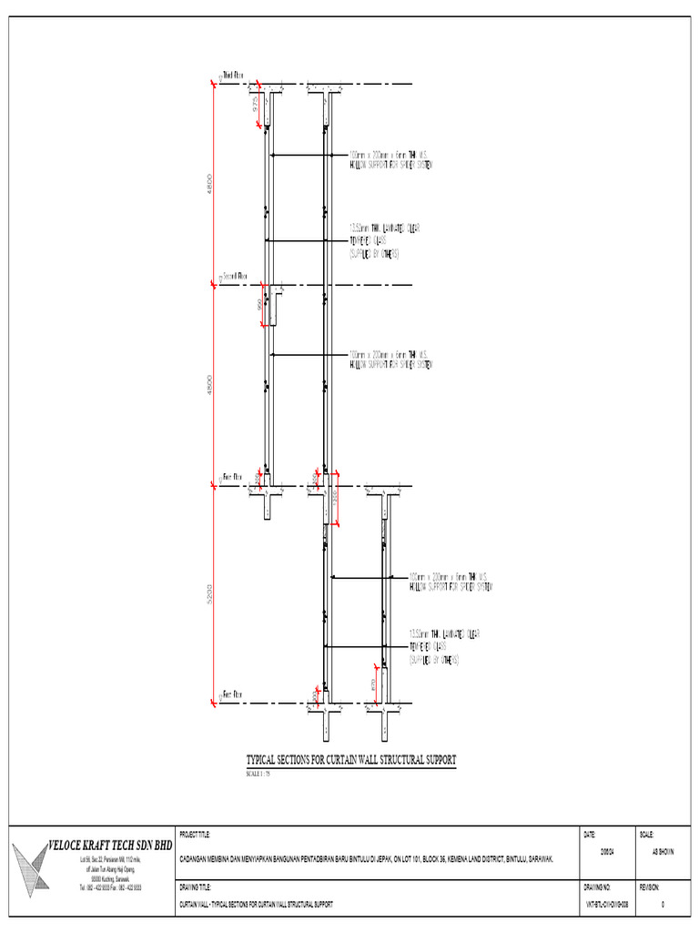 Veloce Kraft Tech SDN BHD: Typical Sections For Curtain Wall Structural Support | PDF