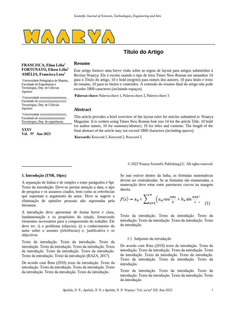 Regras de Layout para Artigos Waarya | PDF | Abstract (resumo ...