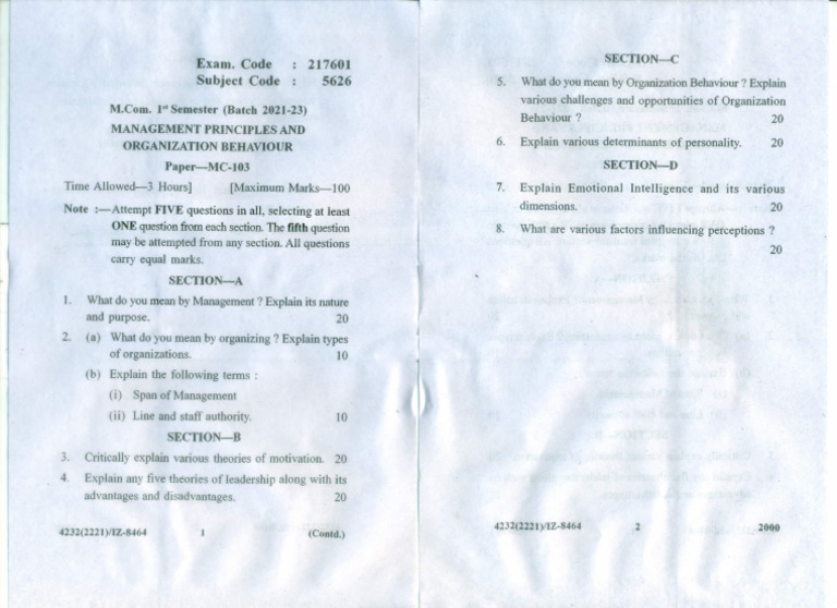 Mpob Mcom 1st Sem 2021 | PDF