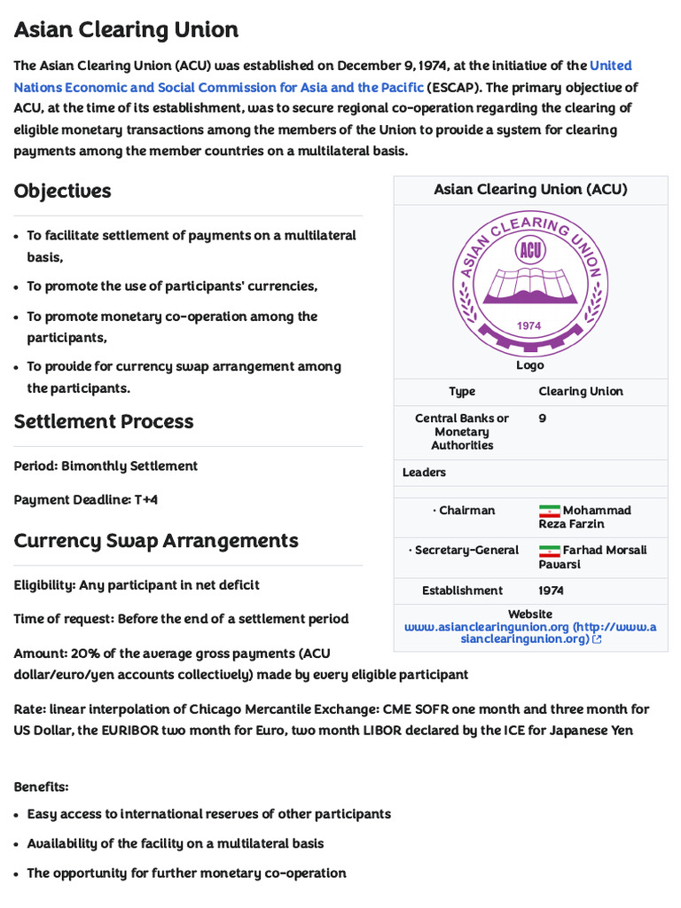Asian Clearing Union - Wikipedia | PDF | International Finance ...
