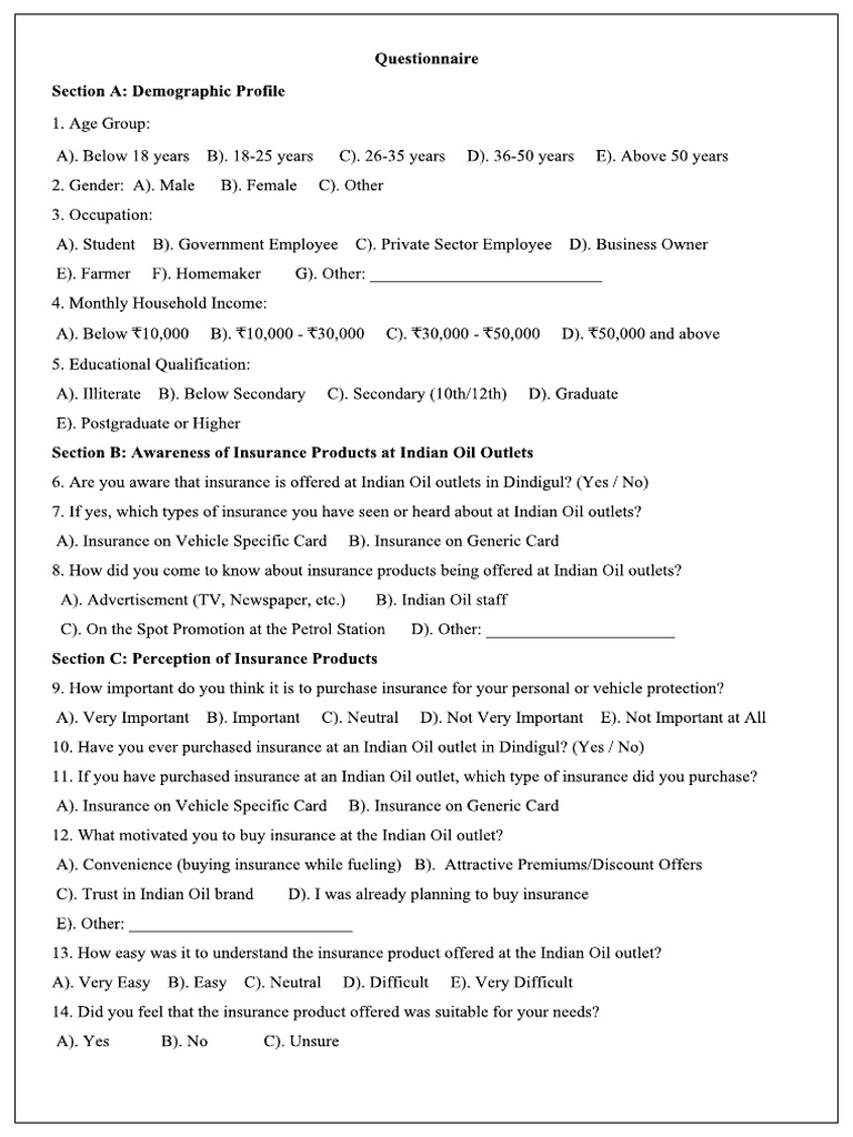 SUGU Questionnaire | PDF