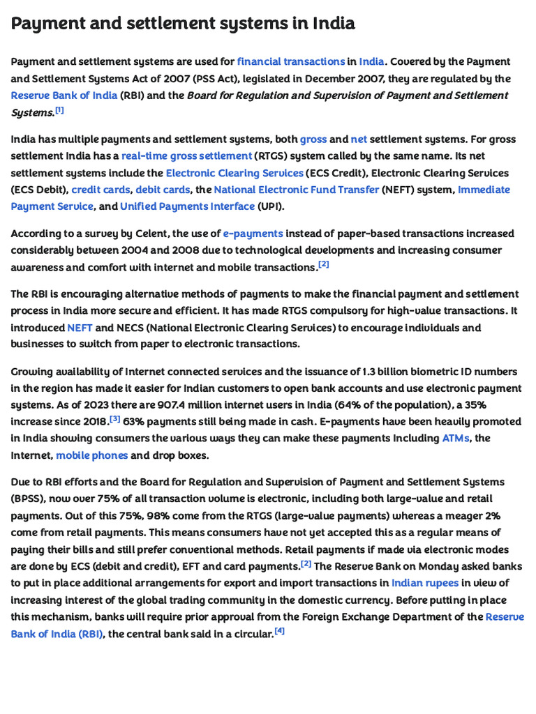 Payment and Settlement Systems in India - Wikipedia | PDF | Banking ...
