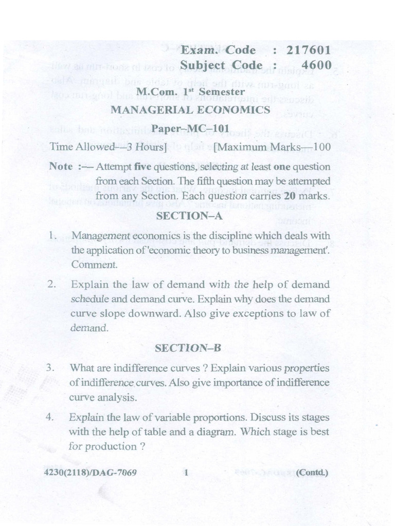 Me Mcom 1st Sem 2018 | PDF | Economics | Demand