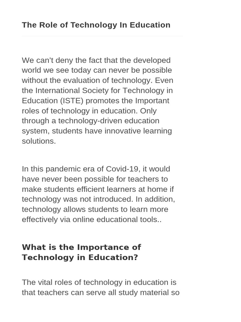 The Role of Technology In Education | PDF | Educational Technology ...