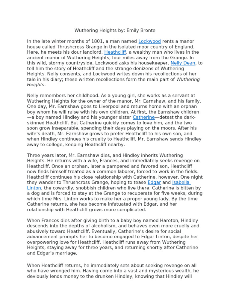 wuthering heights | PDF | Heathcliff (Wuthering Heights) | Wuthering ...