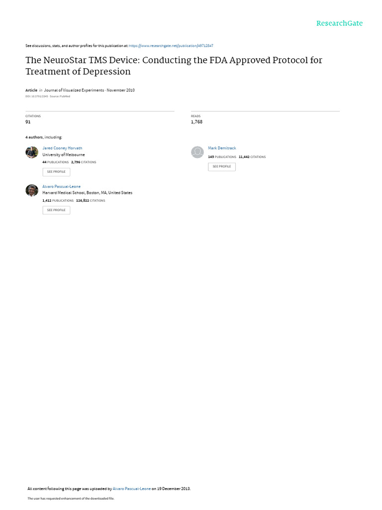 The NeuroStar TMS Device Conducting The FDA Approv | PDF