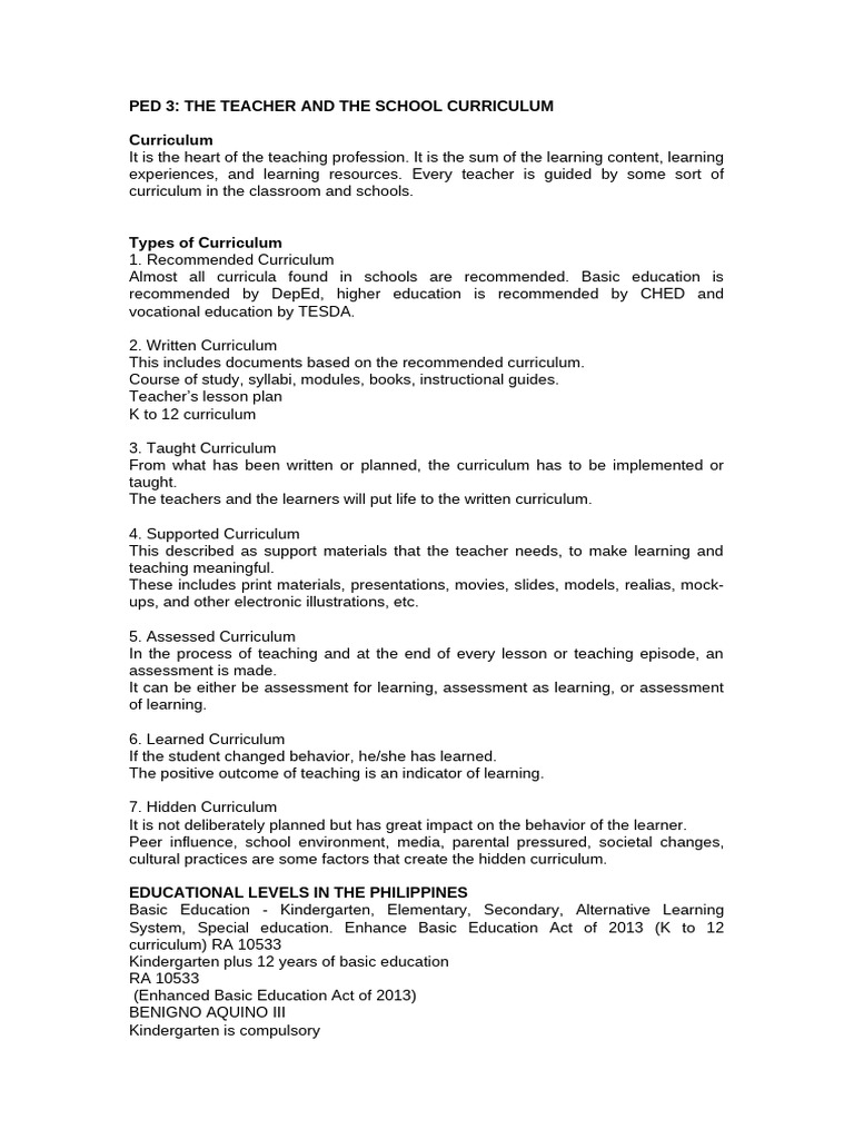 Ped 3 and Ped 4 | PDF | Curriculum | Learning