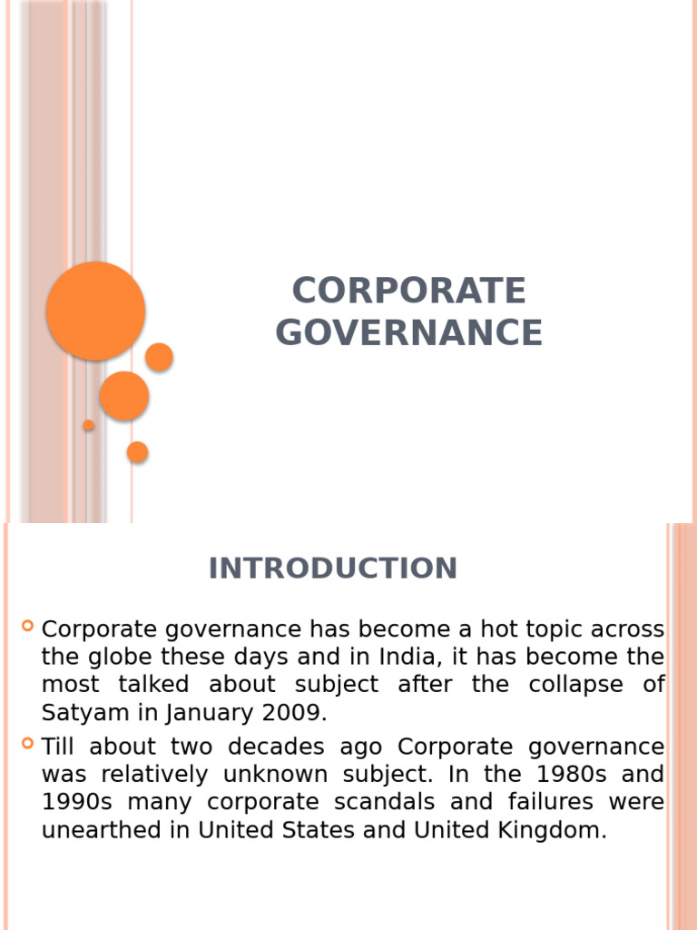 Introduction to Corporate Governance | PDF | Corporate Governance ...