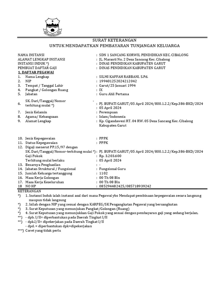 CONTOH Fomat SKUMPTK SHEET 1 | PDF