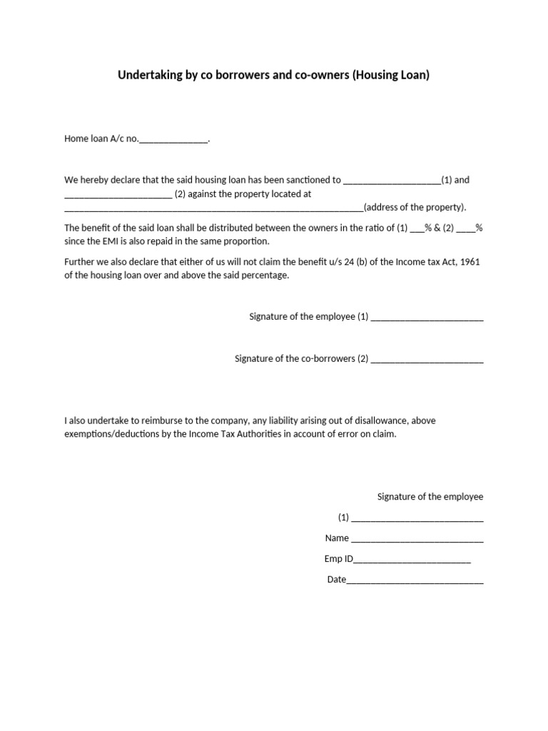 Joint Declaration For Claiming Int On Housing Loan | PDF