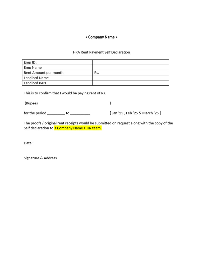 HRA Future Payment Declaration | PDF