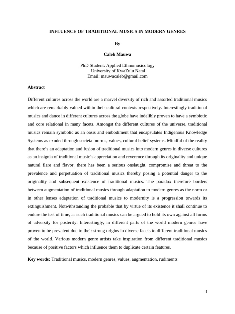 Influence of Traditional Musics in Modern Genres by Caleb Mauwa | PDF ...