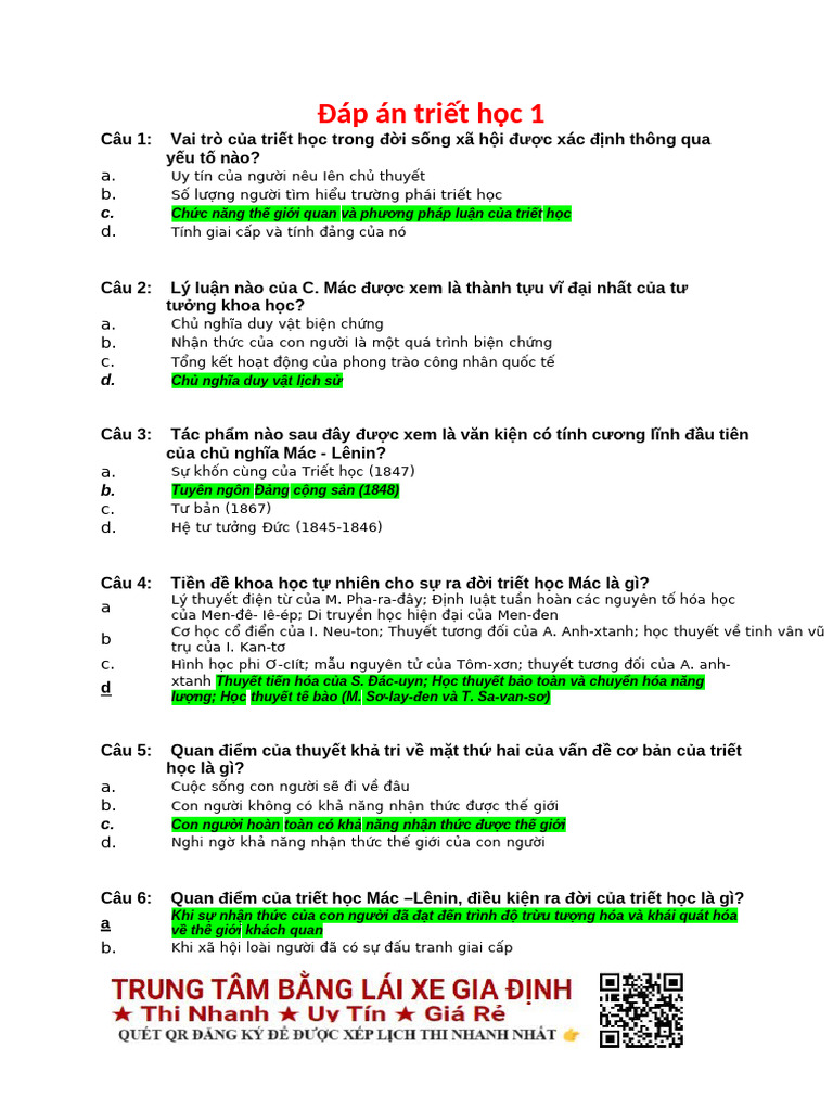 Dap an Triet Hoc Full (1) (2) | PDF