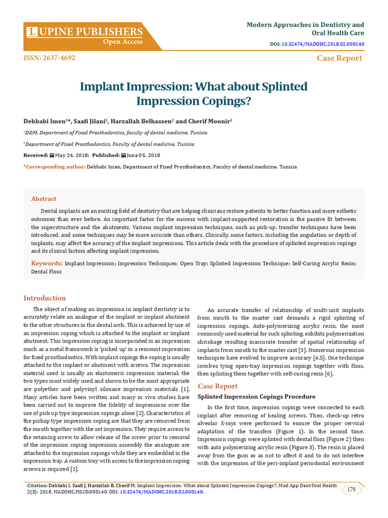 Implant Impression What About Splinted I | PDF | Dental Implant ...