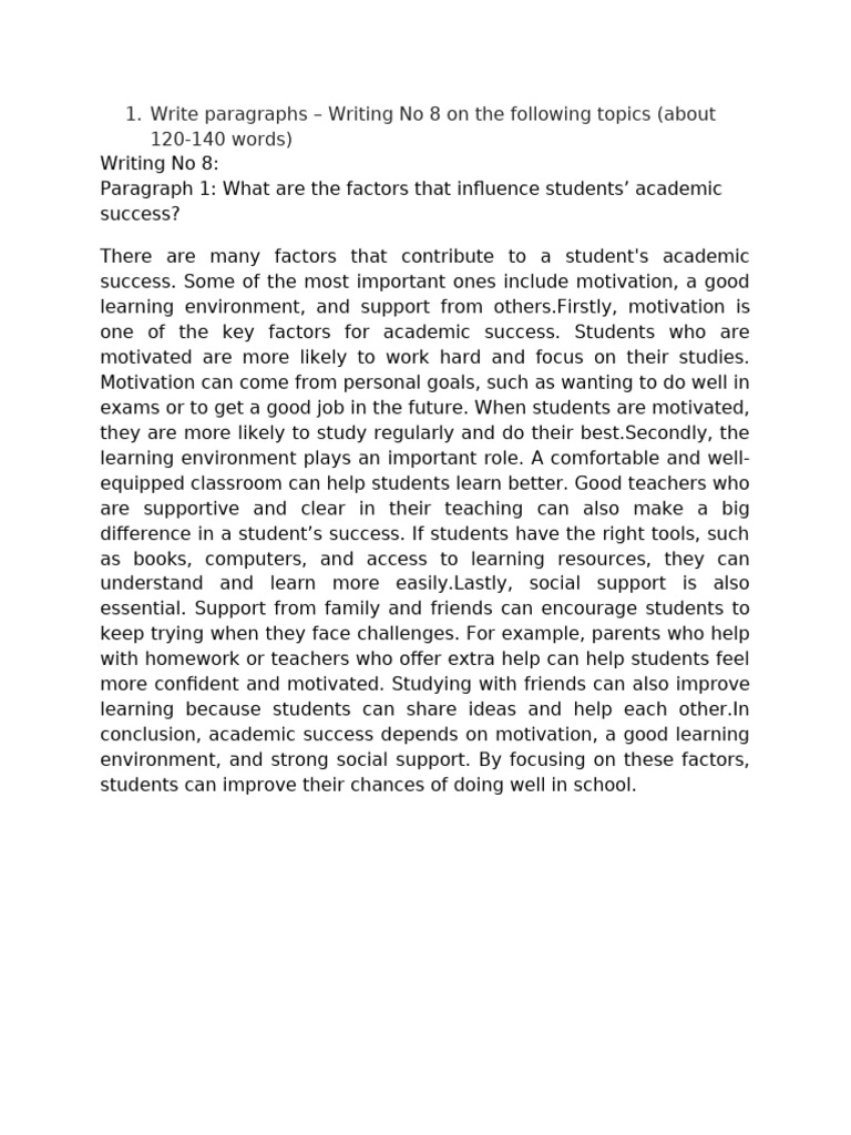 Write Paragraphs - Writing No 8 On The Following Topics (Abo | PDF ...