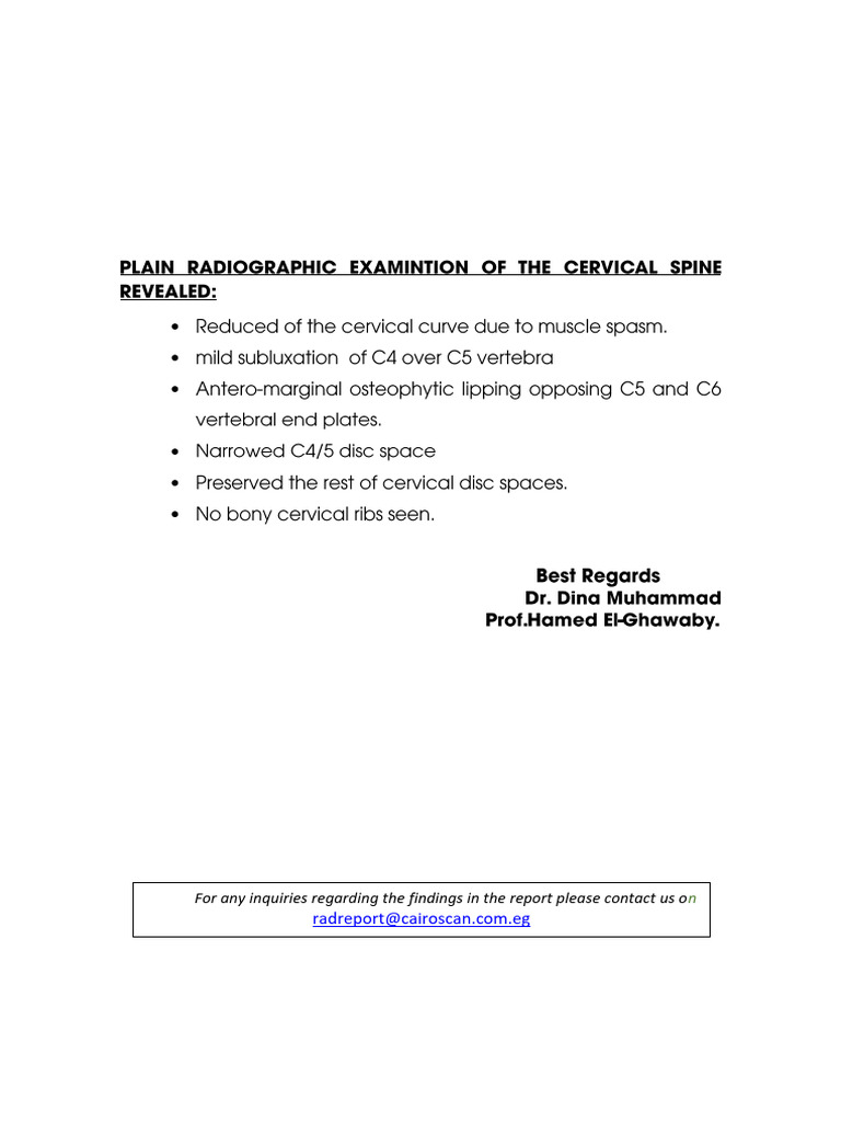 Plain Radiographic Examintion of The Cervical Spine Revealed | PDF