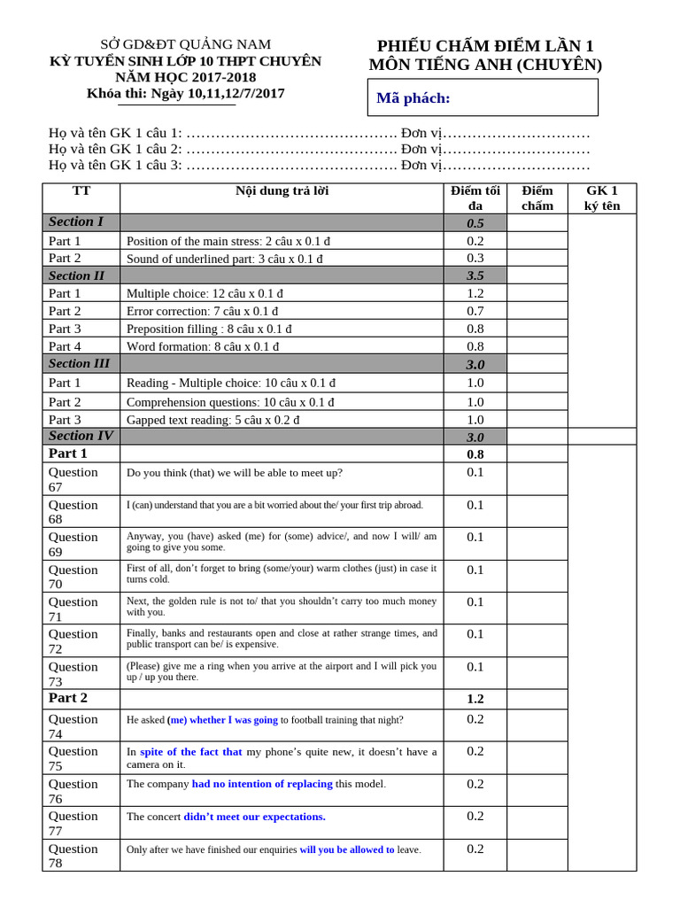 Phieu Diem Tanh | PDF