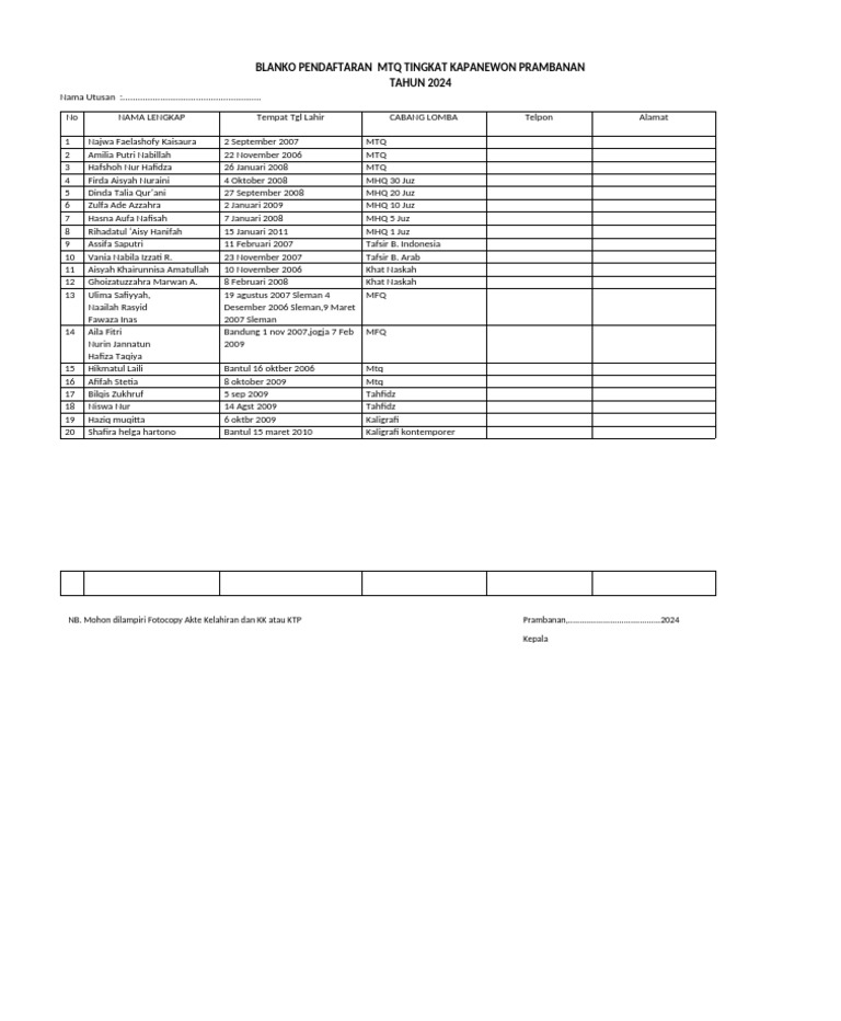 BLANKO PENDAFTARAN-1 | PDF