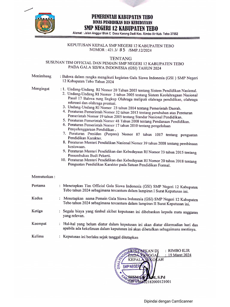 SK Peserta Gsi SMPN 12 Tebo | PDF