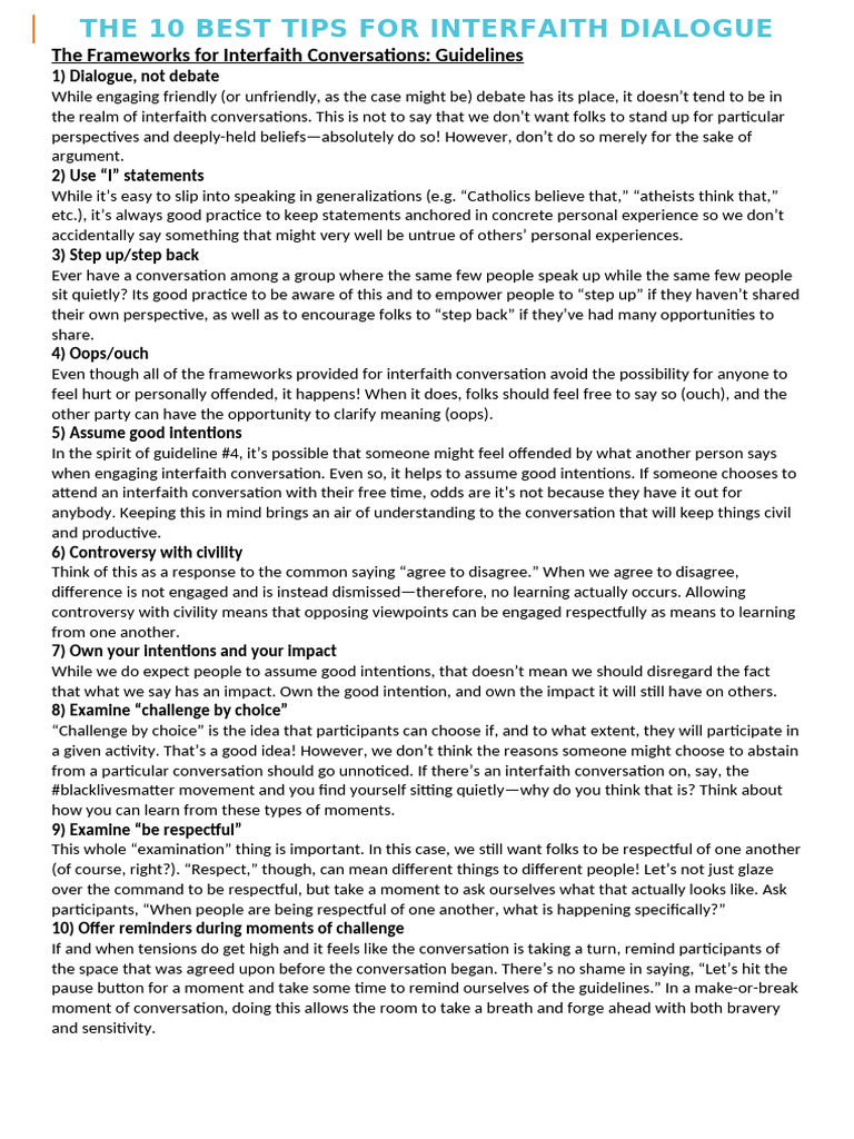 The 10 Best Tips For Interfaith Dialogue - Hand Out | PDF | Interfaith ...