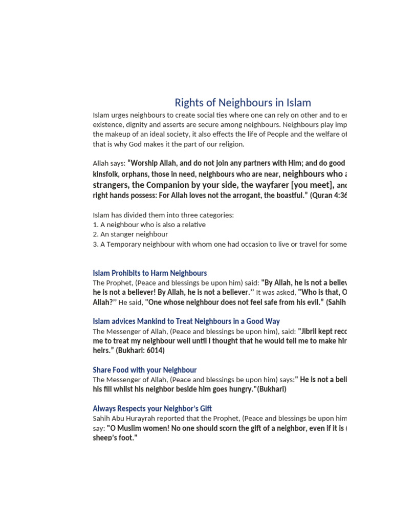 Neighbour Rights in Islam | PDF