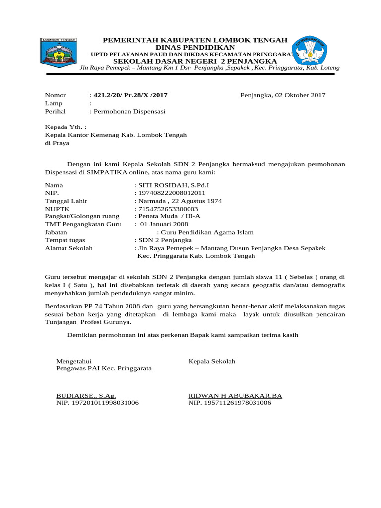 contoh-surat-permohonan-dispensasi | PDF