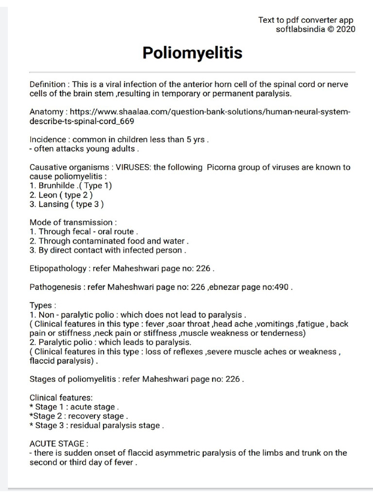 Poliomyelitis | PDF