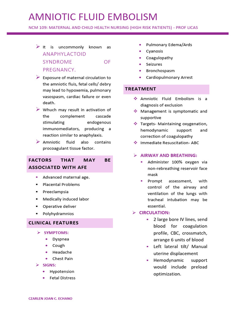 Amniotic Fluid Embolism | PDF | Medical Specialties | Human Diseases ...
