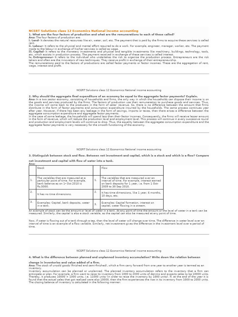 NCERT Class 12 National Income Accounting | PDF | Gross Domestic ...