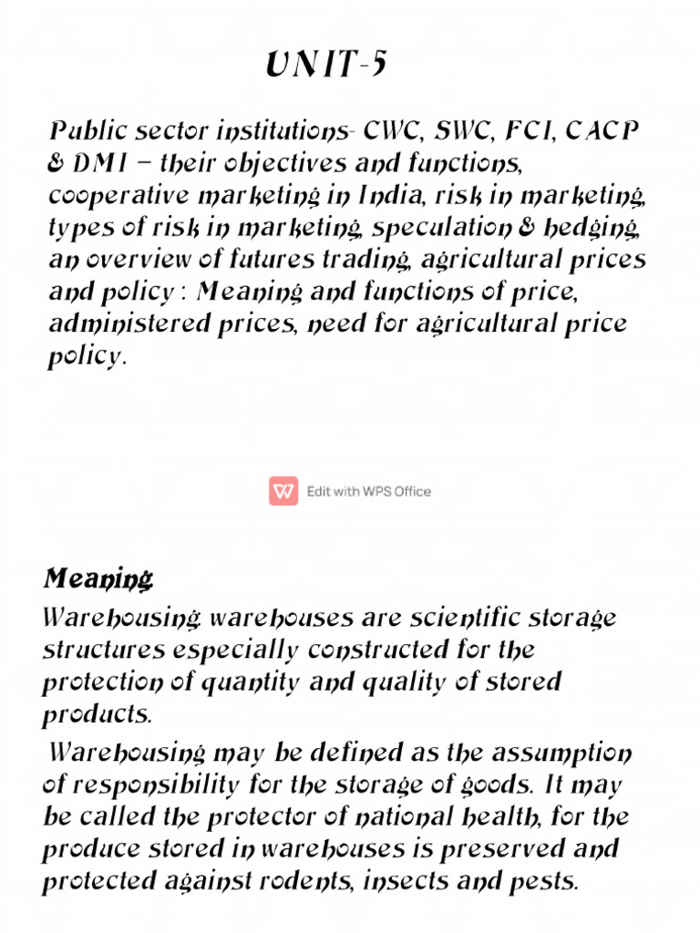 AEE 233 UNIT-05 | PDF | Warehouse | Futures Contract