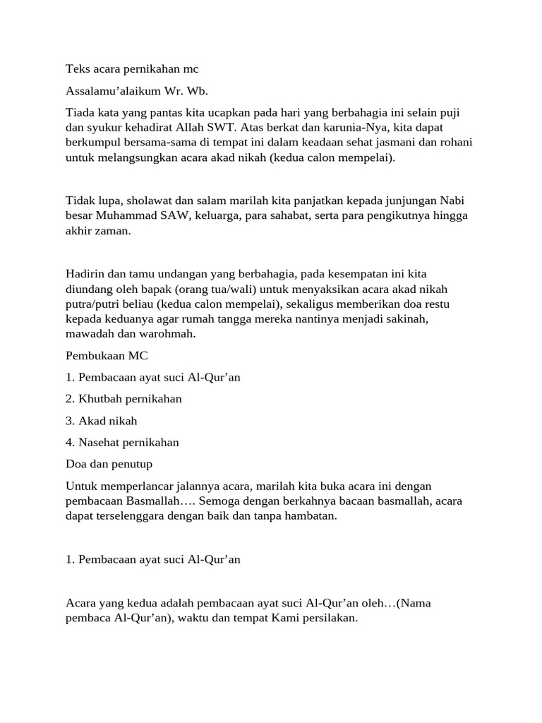 Teks Mc Acara Pernikahan | PDF