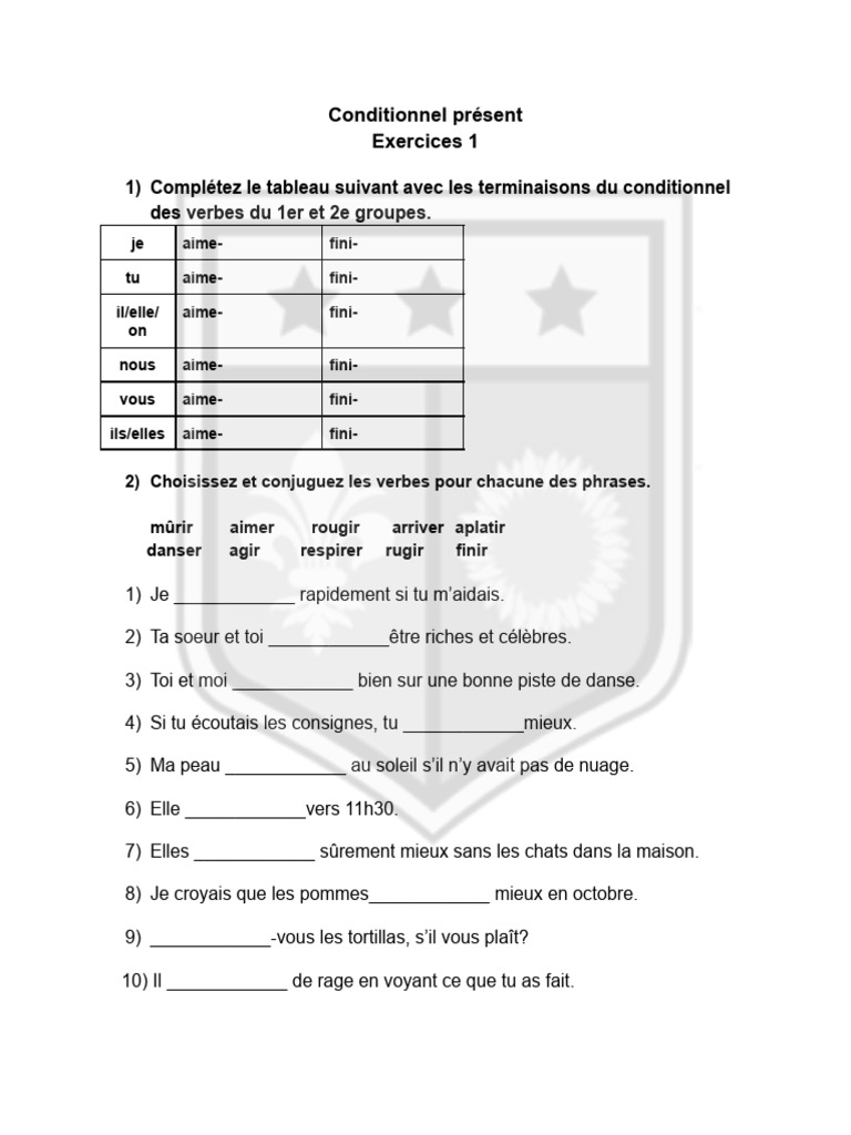 Conditionnel Présent Exercices 1 1er Et 2e Groupes | PDF | Linguistique ...